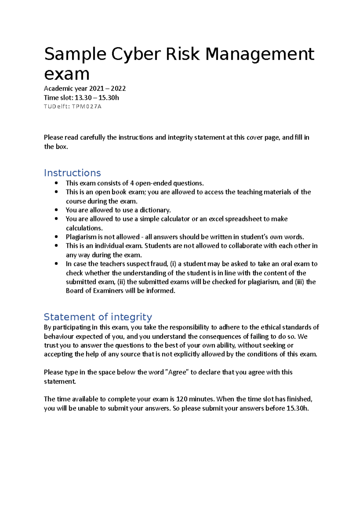 CRM 2021-Sample Cyber Risk Management exam questions and model response ...