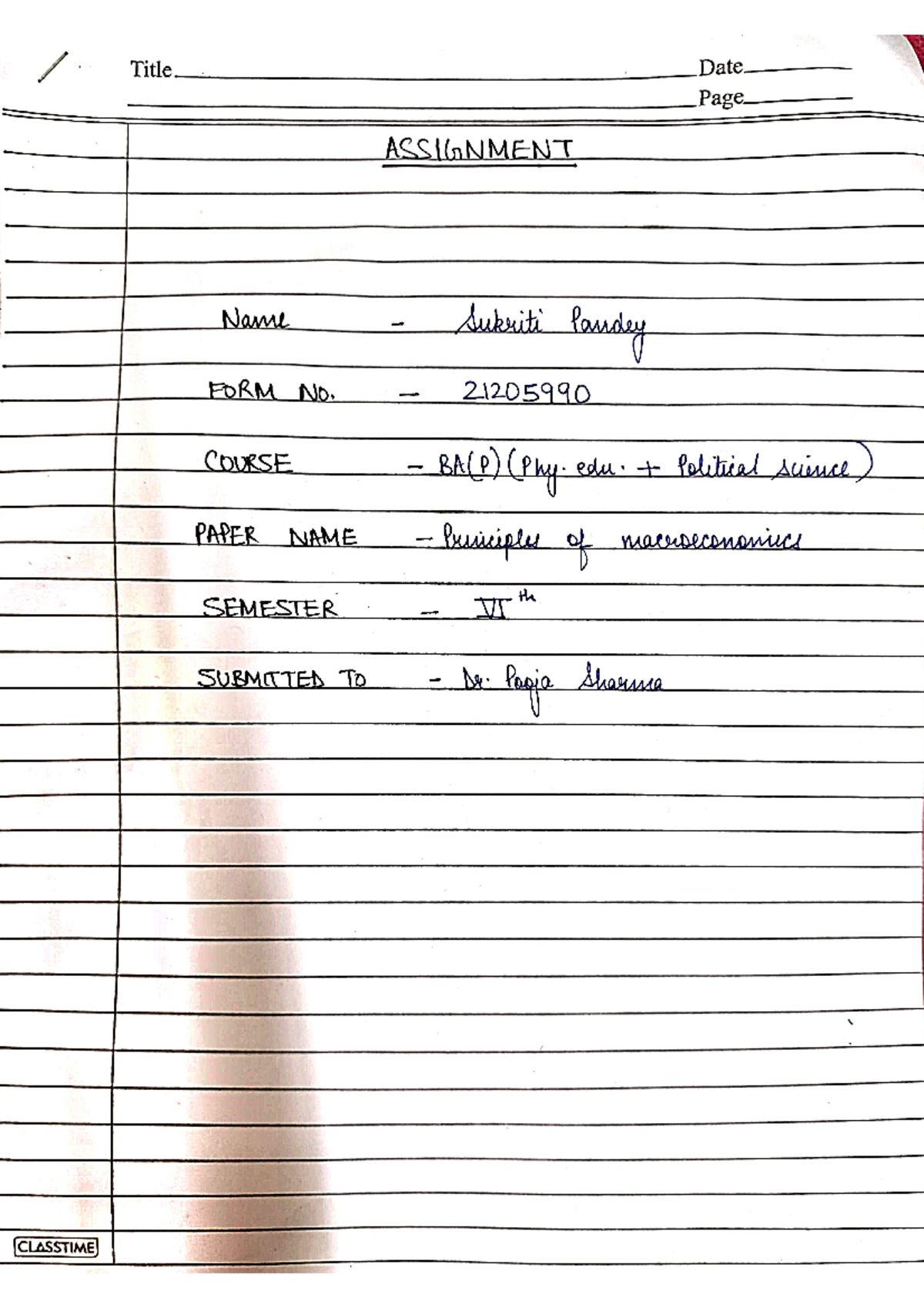 Eco assignment - Principles of macroeconomics sem 6 - Title Date Page ...