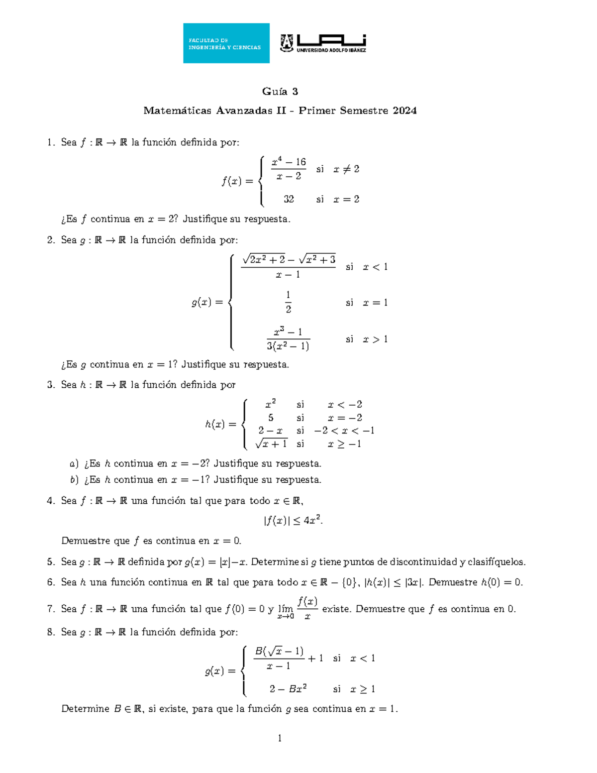 Guia 3 - Gu ́ıa 3 Matem ́aticas Avanzadas II - Primer Semestre 2024 Sea ...