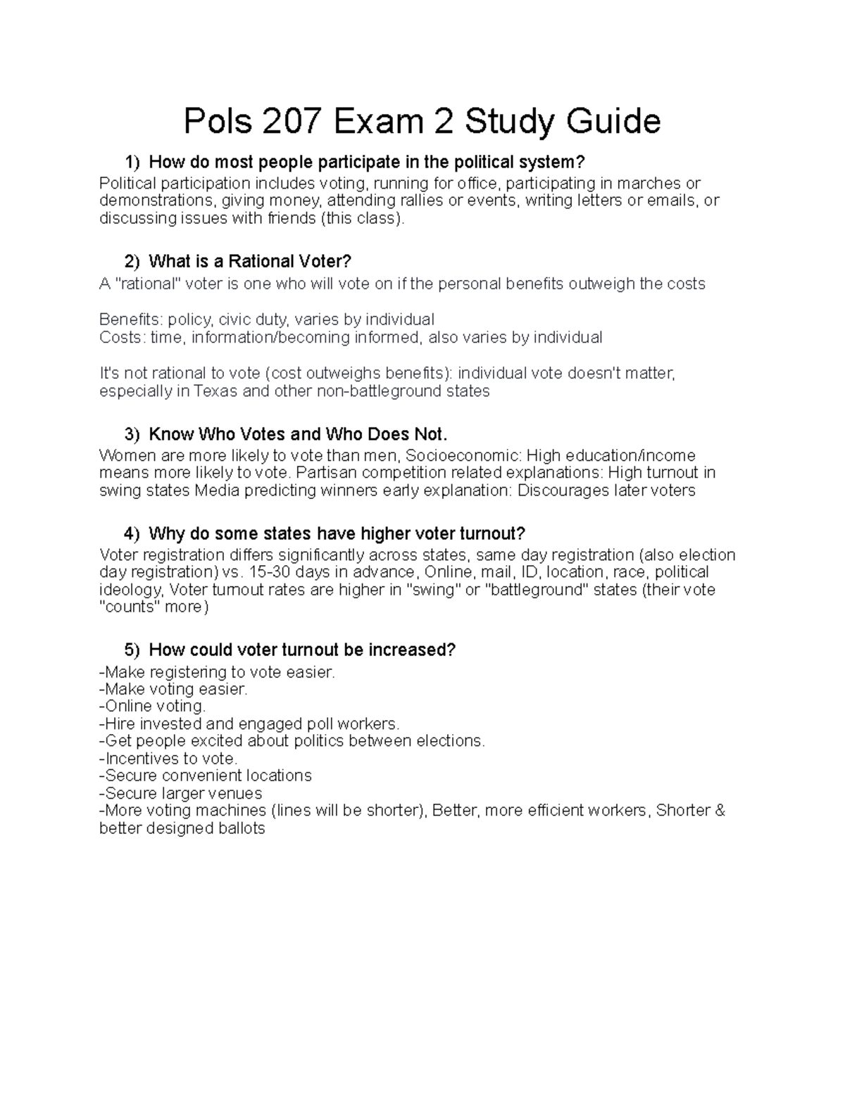 Pols 207 Exam 2 Study Guide - Pols 207 Exam 2 Study Guide 1) How do ...