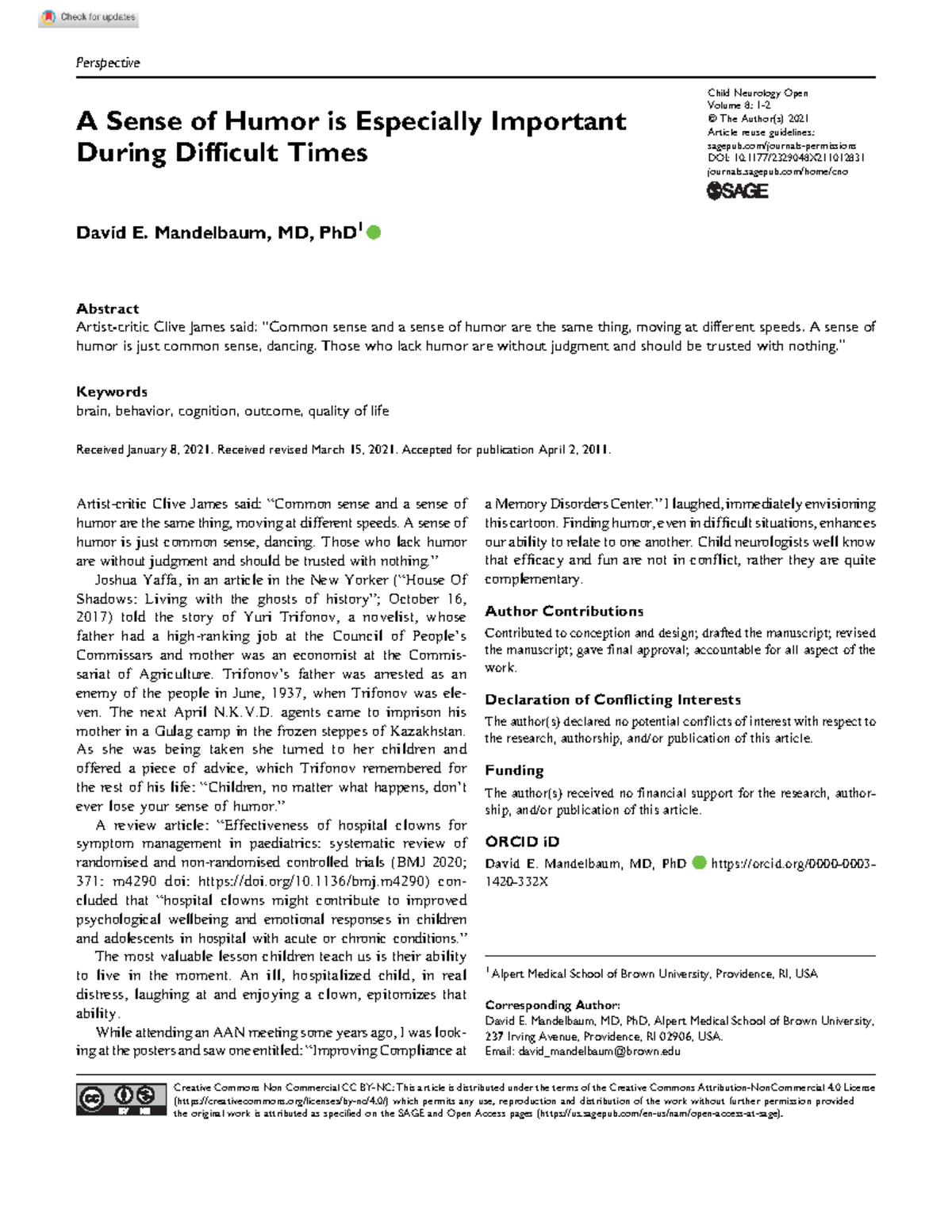 2329048 x211012831 - SAGE - Perspective A Sense of Humor is Especially ...