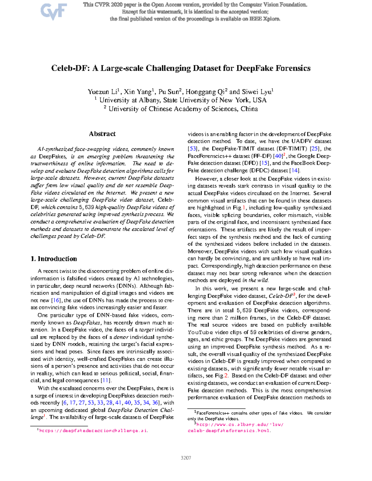 Li Celeb-DF A Large-Scale Challenging Dataset for Deep Fake Forensics ...