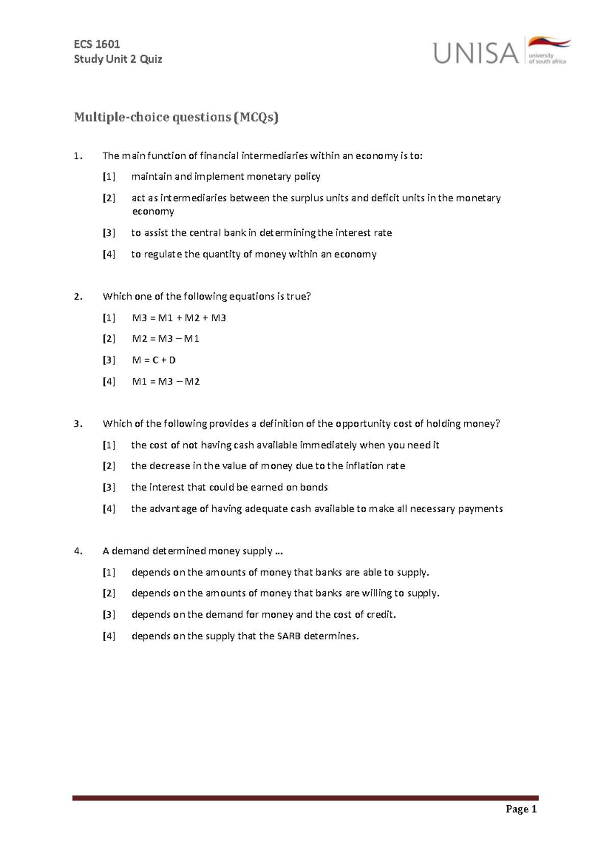 ECS1601 Unit 2 quiz - Practice questions - ECS 1601 Study Unit 2 Quiz ...