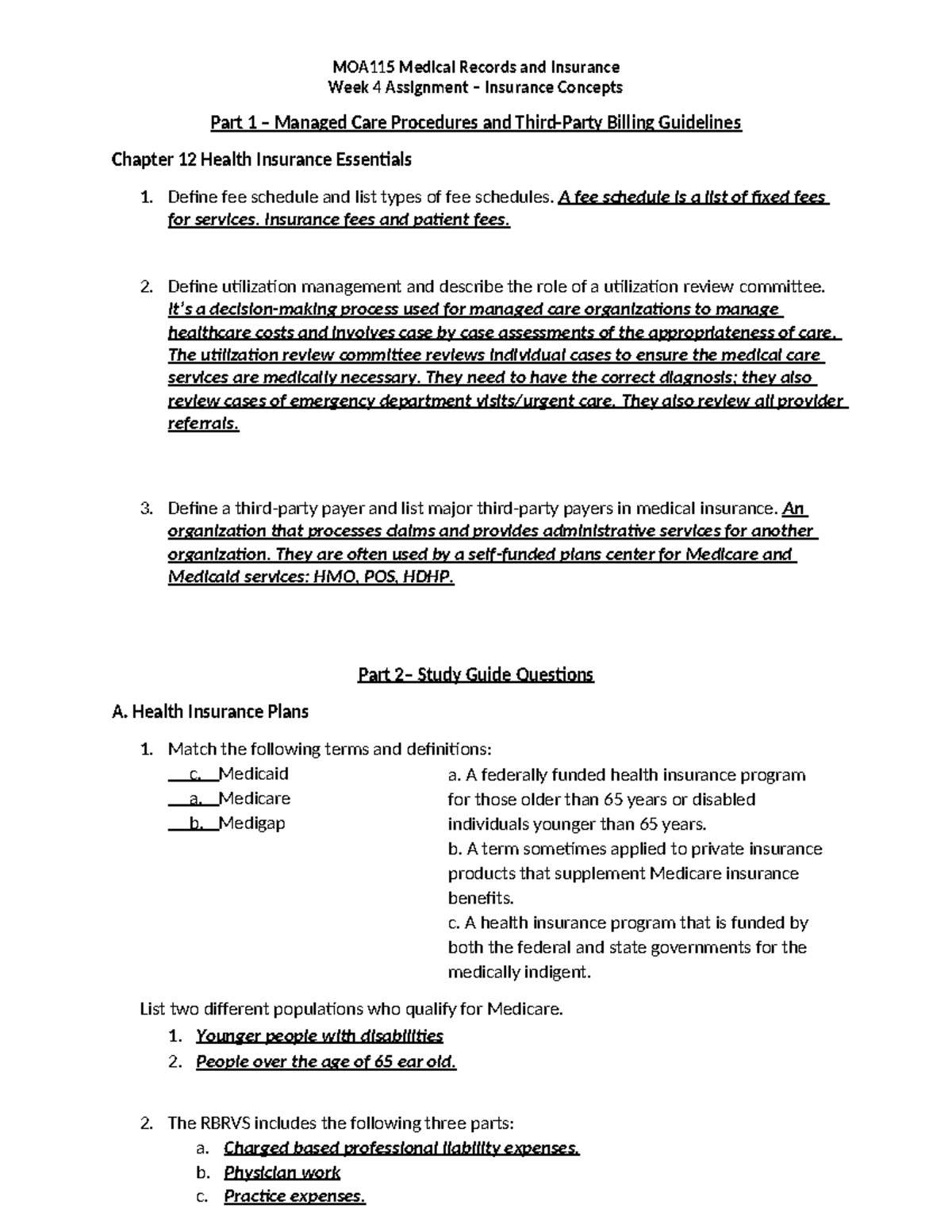 Week 4 Assignment Worksheet - Week 4 Assignment – Insurance Concepts ...