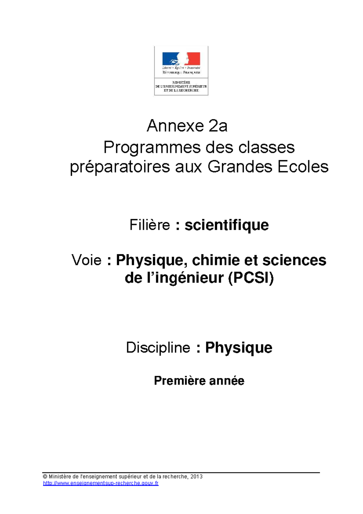 Physique PCSI - © Ministère de l’enseignement supérieur et de la ...