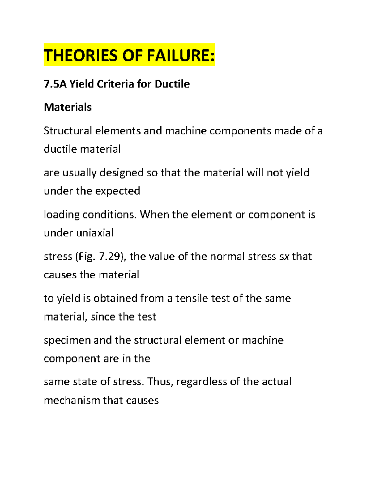5A Yield Criteria for Ductile - THEORIES OF FAILURE: 7 Yield Criteria ...