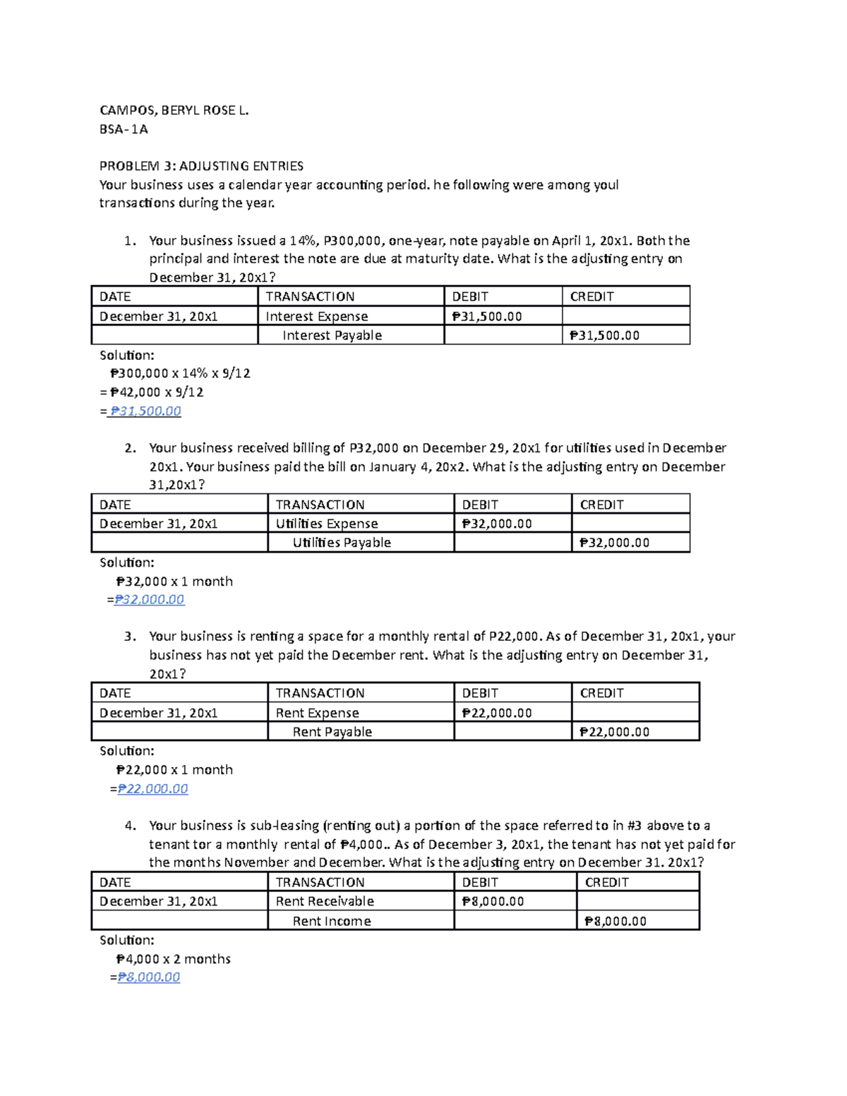 Assignment Chapter 8 FAR [ Beryl ROSE Campos] - CAMPOS, BERYL ROSE L. BSA- 1A PROBLEM 3 ...