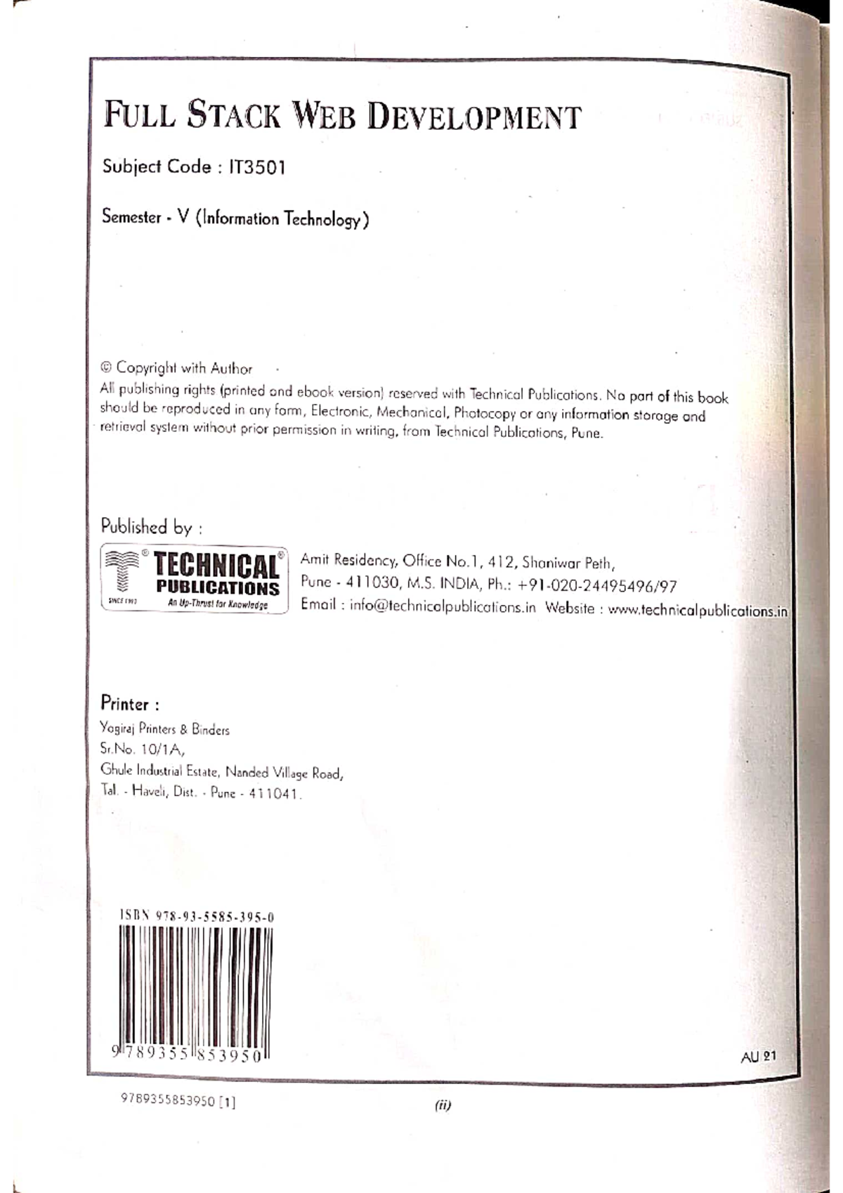 Full Stack Web Development - FULL STACK WEB DEVELOPMENT Subject Code ...