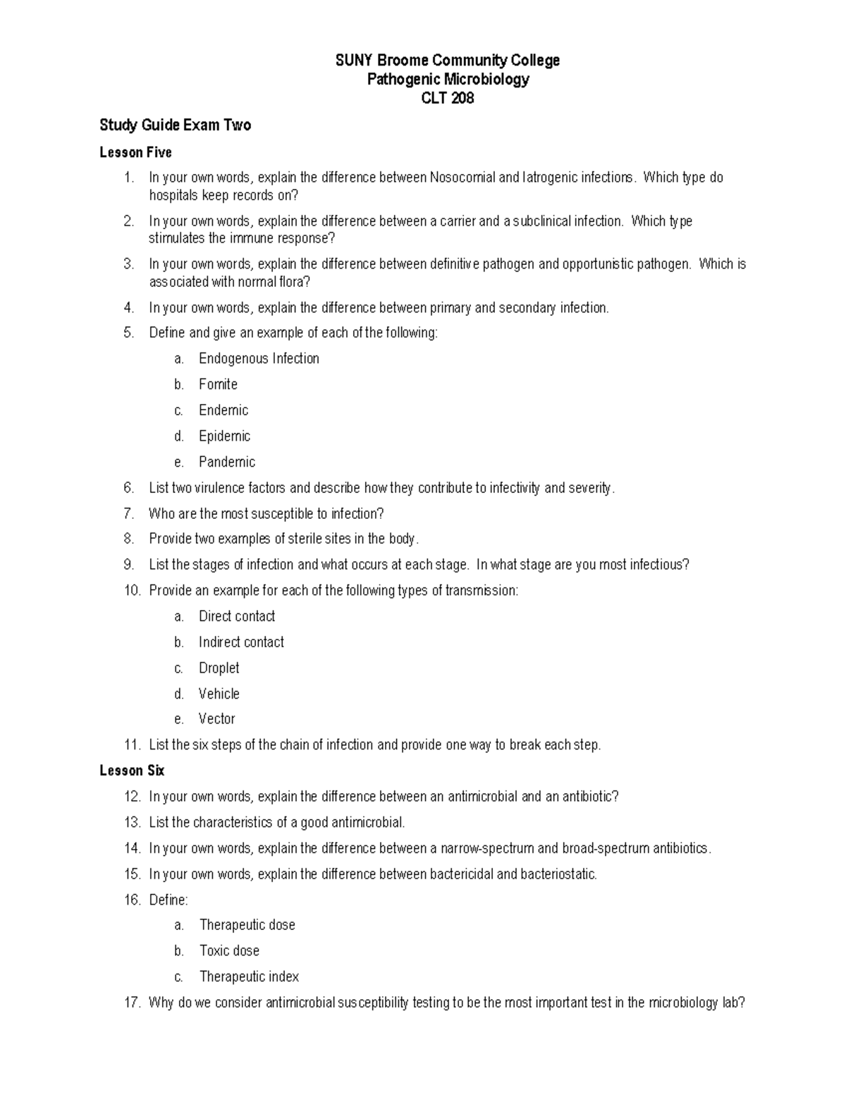 CLT 208 Exam 2 Study Guide updated 212 - SUNY Broome Community College ...