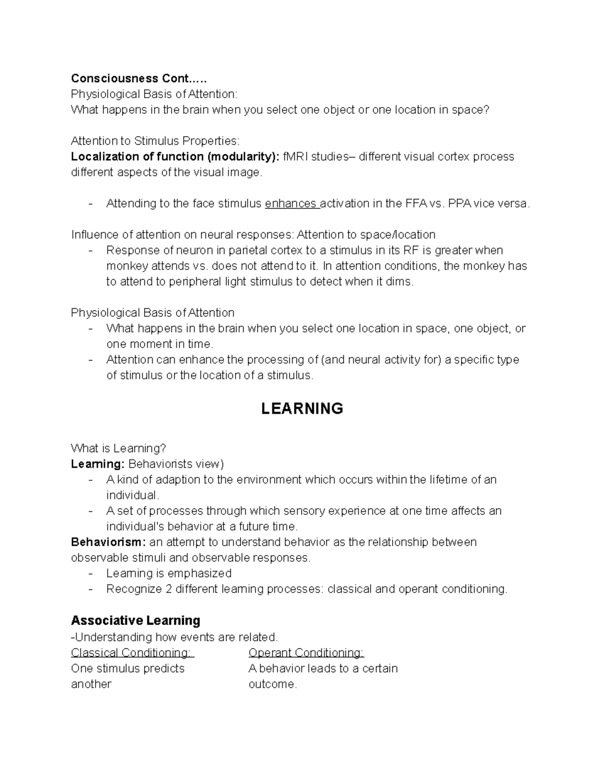 Session 12 Learning - Lecture notes for PSY 201 Professor Margaret ...