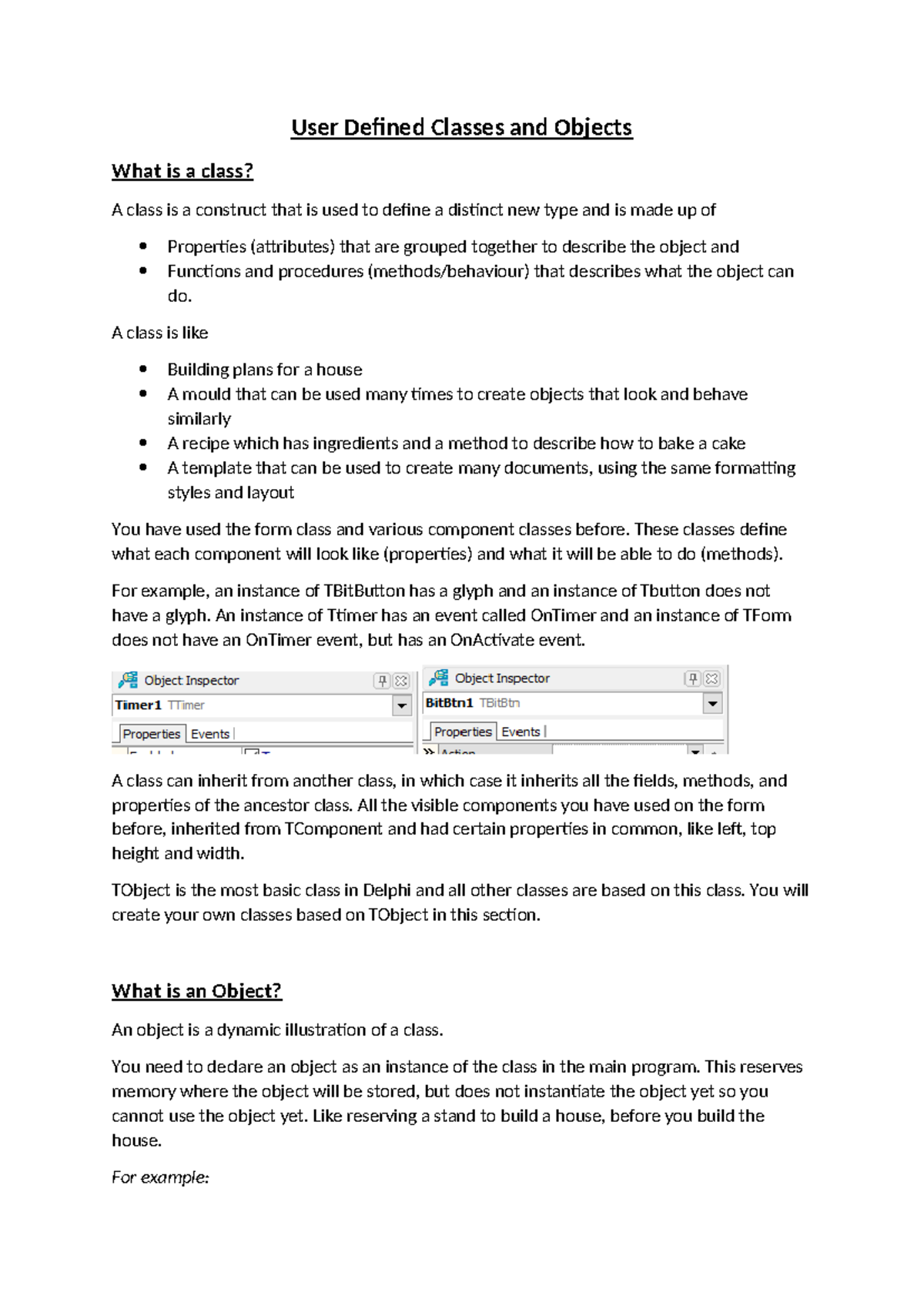 User Defined Classes And Objects A Class Is Like Building Plans For A