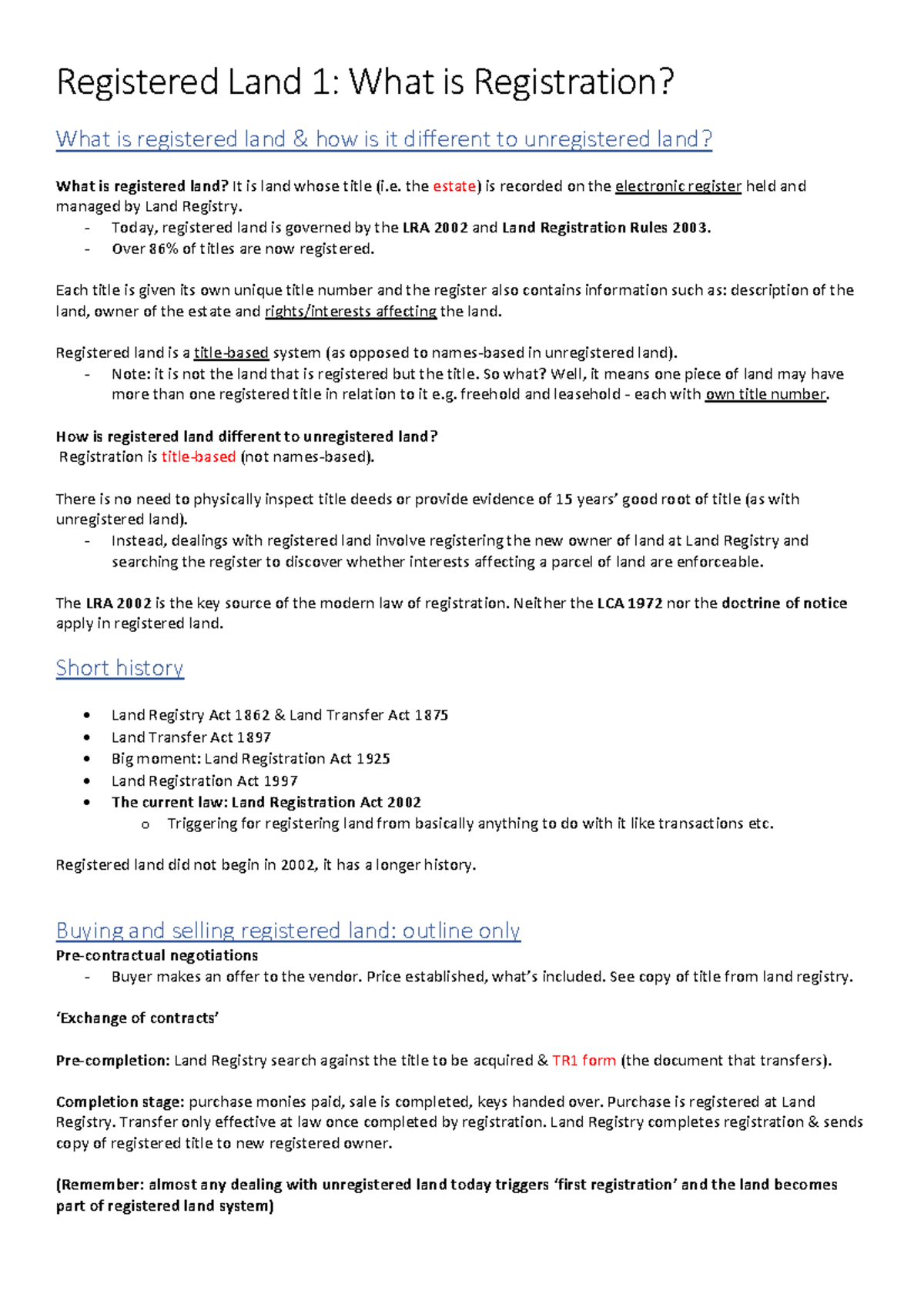 Here are lecture 5 What is registered land lecture notes - Registered ...