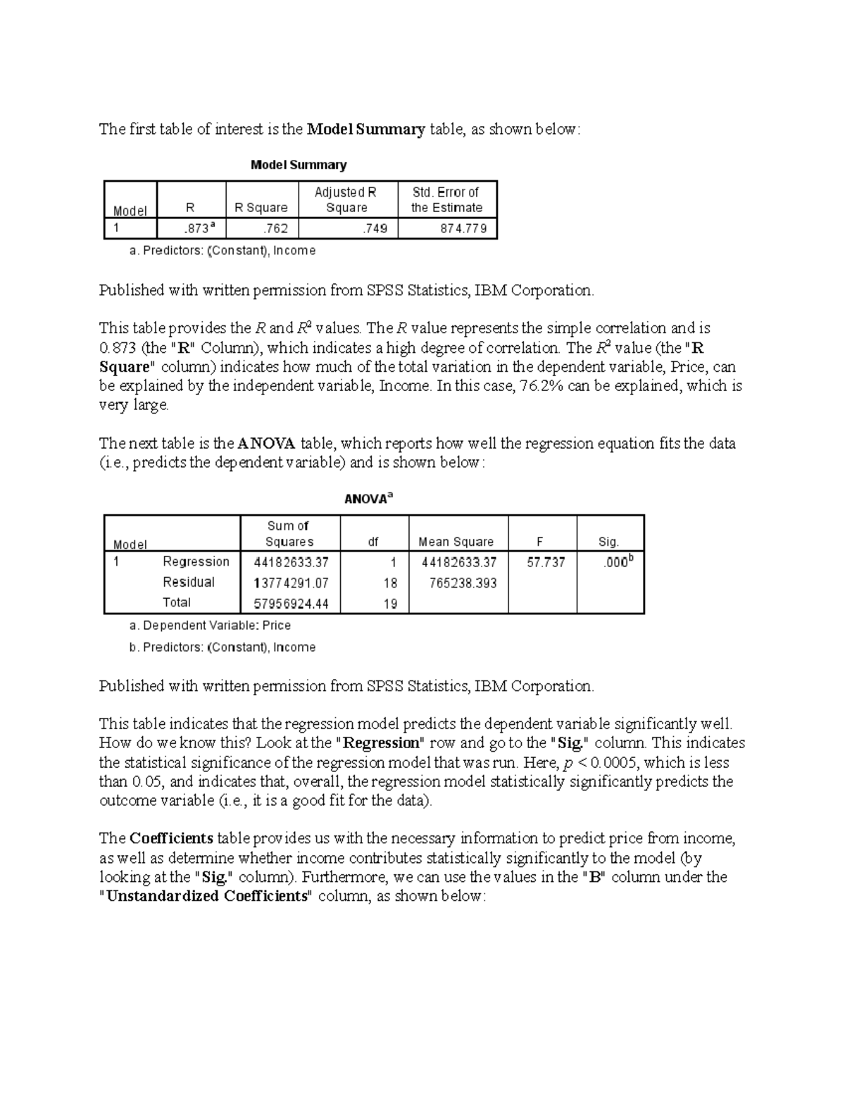 Regression Analysis - The first table of interest is the Model Summary ...