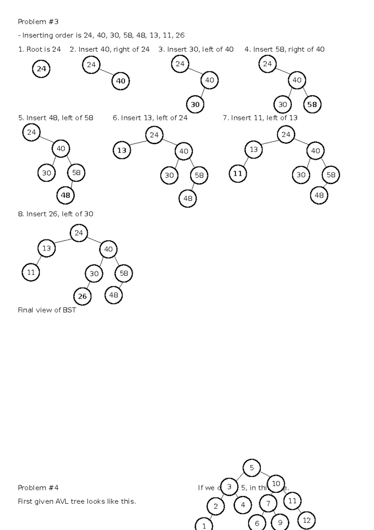 HW4 - HW4 - Final view of BST First given AVL tree looks like this. Problem # Inserting order is ...