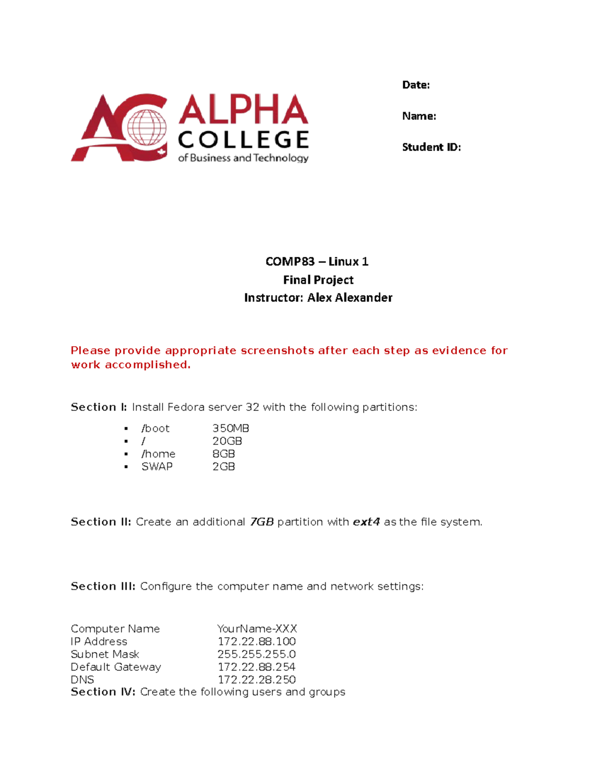 Linux Final Project - COMP83 – Linux 1 Final Project Instructor: Alex ...