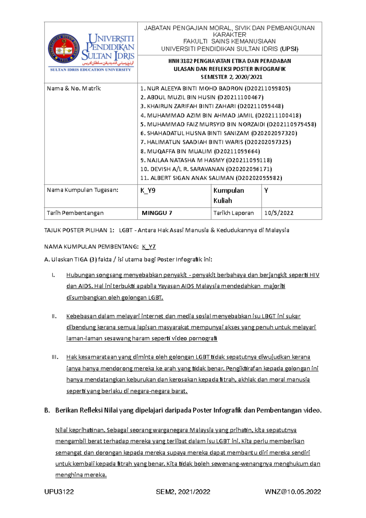 Laporan Refleksi Poster Infografik PEP - TAJUK POSTER PILIHAN 1: LGBT ...
