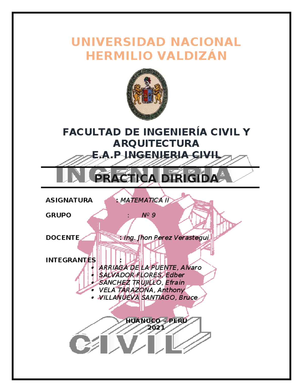 Caratula - entrega de examen - UNIVERSIDAD NACIONAL HERMILIO VALDIZÁN ...