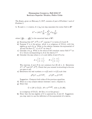Geometria Riemanniana Teste 1R 1811 - RIEMANNIAN GEOMETRY MIDTERM ...