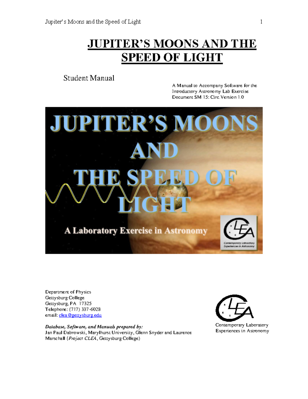 Jupiters Moons and The speed of light (Wk 7) - JUPITER’S MOONS AND THE ...