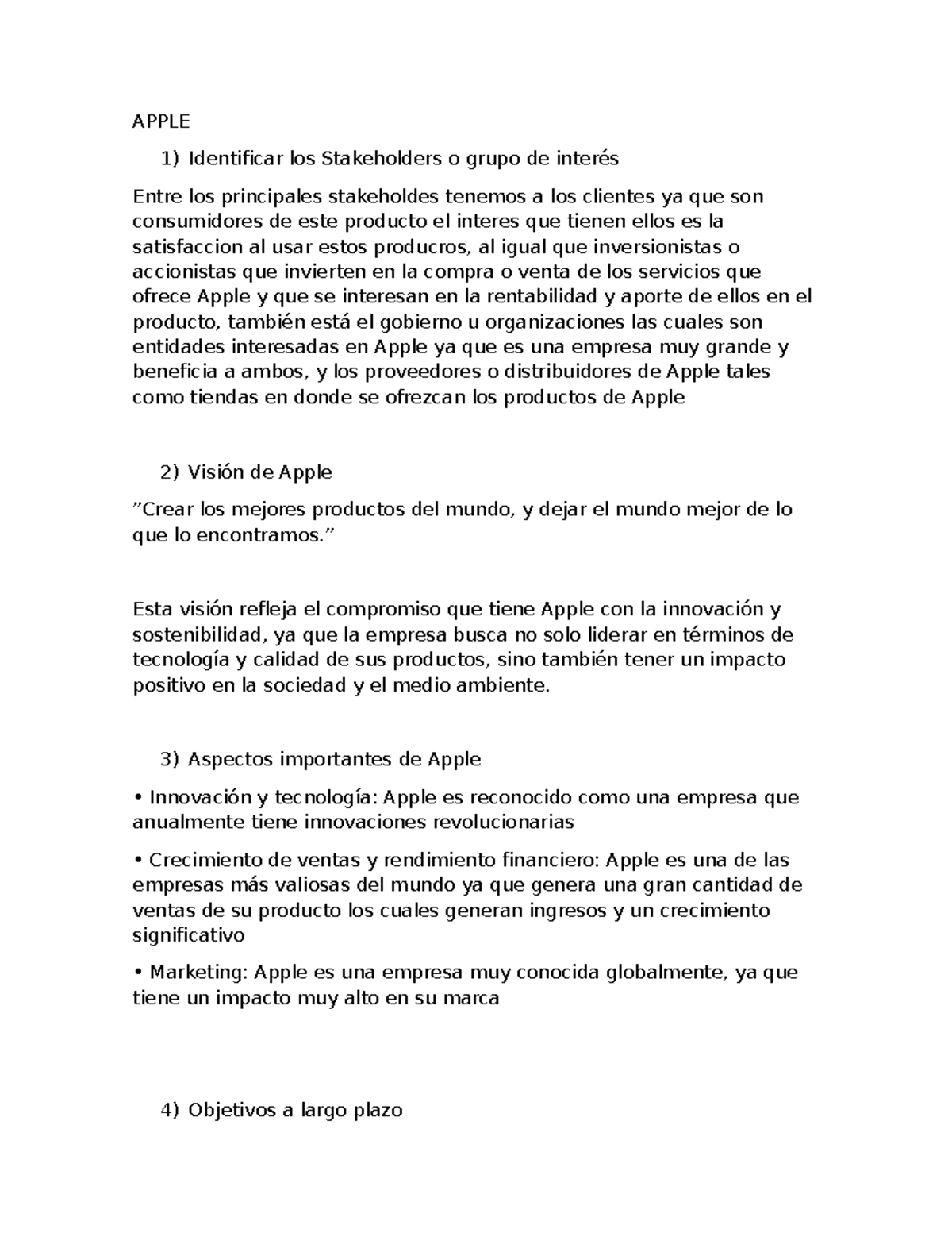 Planeamiento apple - APPLE Identificar los Stakeholders o grupo de ...