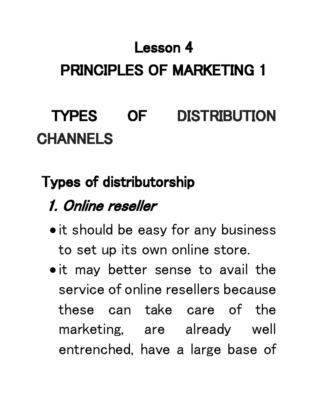 Module 4 Lesson 4 Principles Of Marketing 1 Types Of Distribution