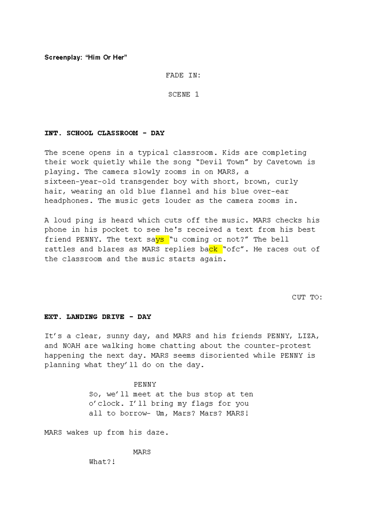 Maya Russell - Screenplay EXCELLENCE - Screenplay: “Him Or Her” FADE IN ...