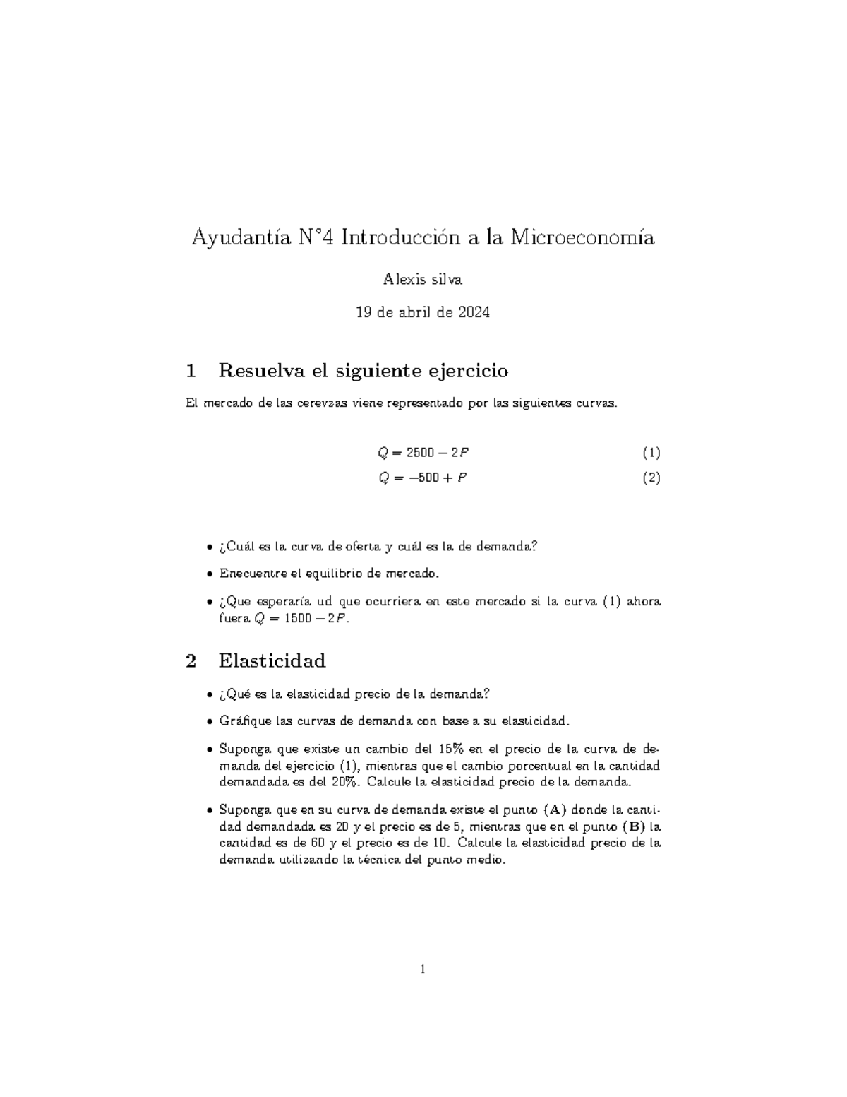 Ayudant Ã a NÂ°4 Introducci Ã³n a la Microeconom Ã a - Ayudant ́ıa N°4 ...