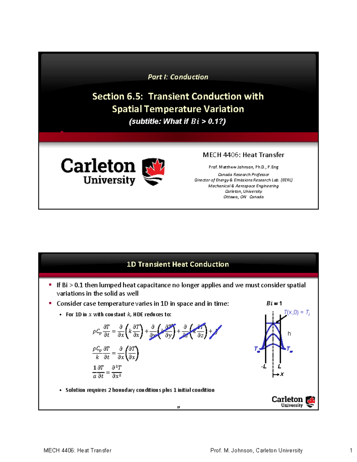 Mech4406 Part1 Lecture 11 Transient Conduction Spatial Variation Part I Conduction Section 6