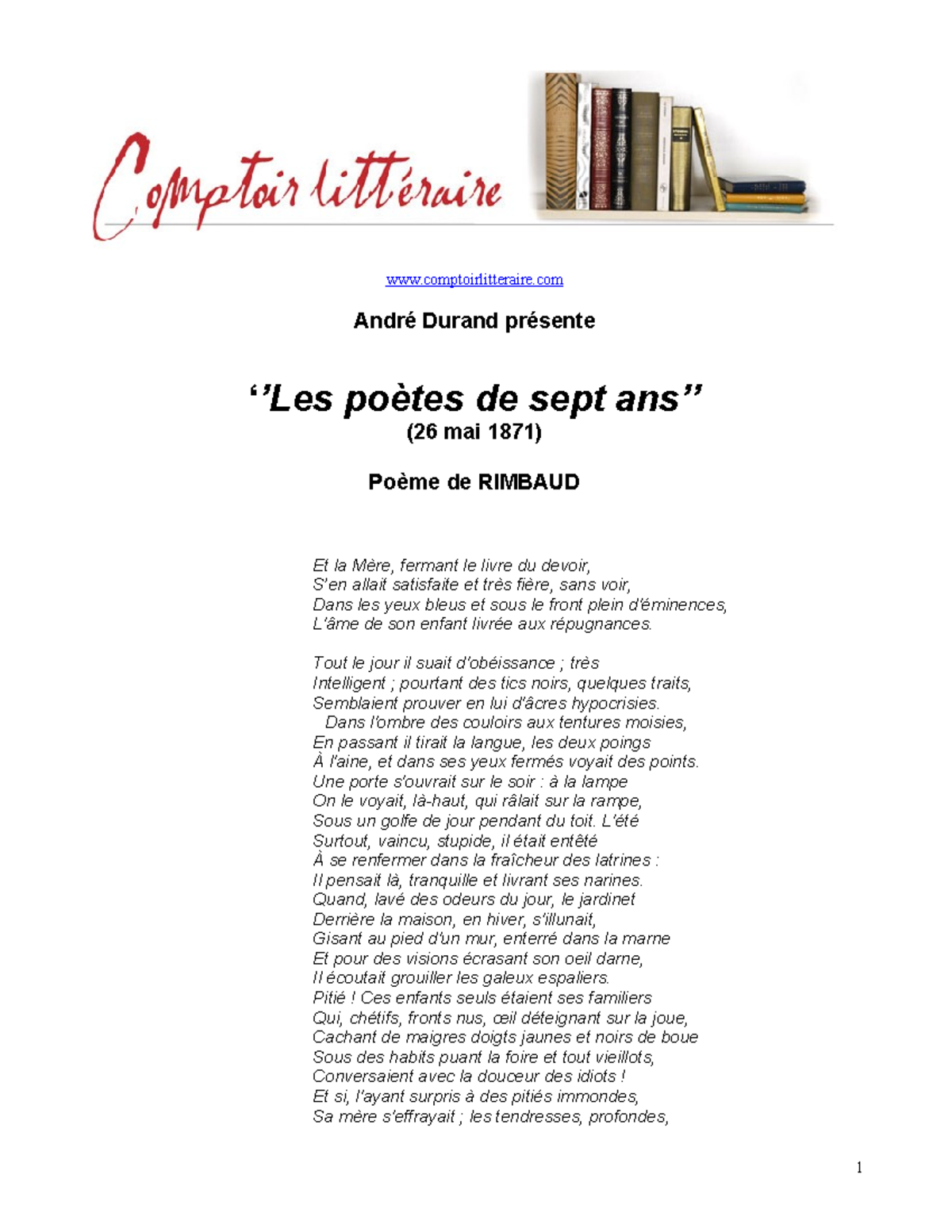 802 rimbaud les poetes de sept ans - comptoirlitteraire André Durand ...
