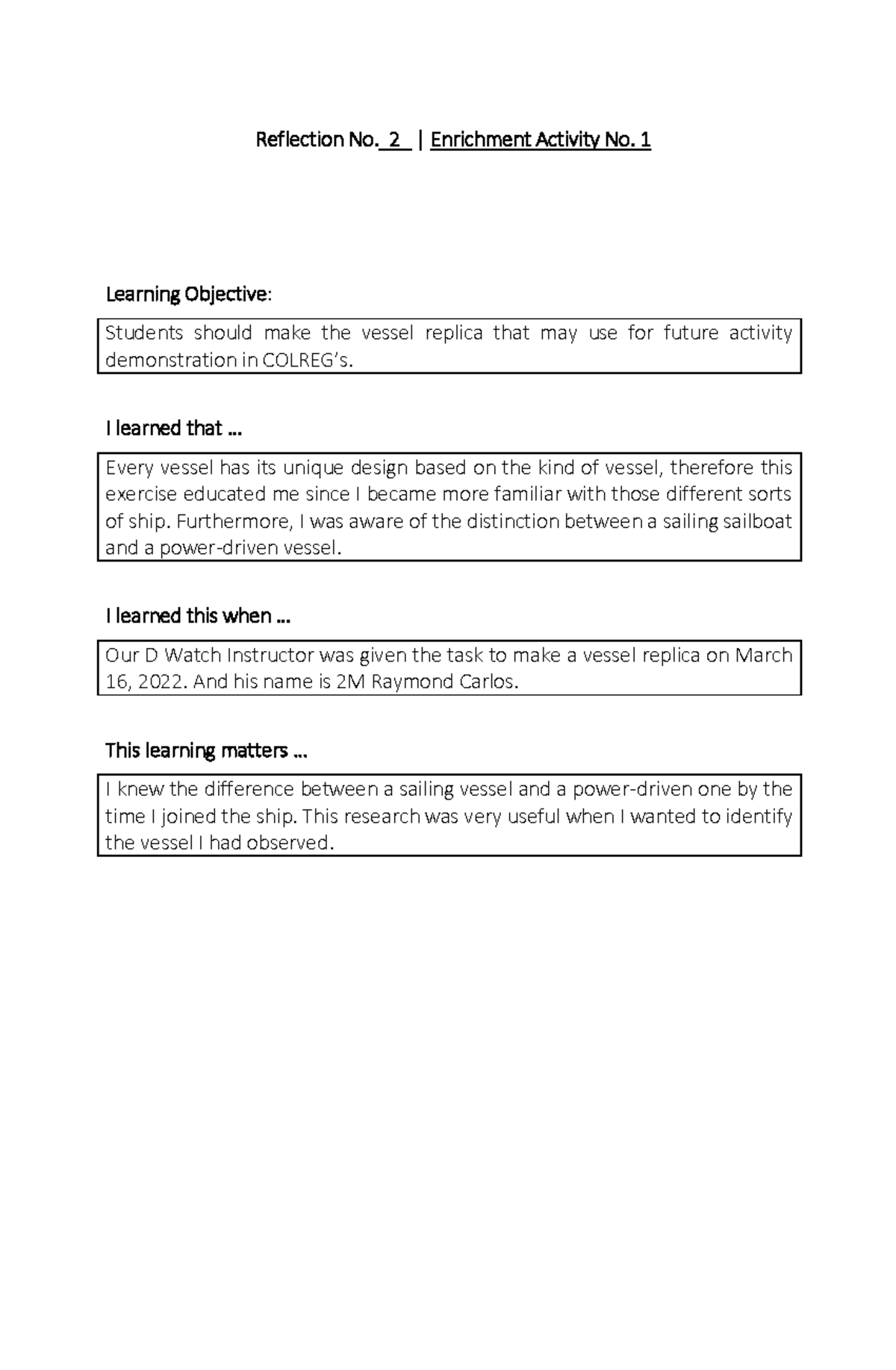 Activity Reflection 2 - Reflection No._ 2 _ | Enrichment Activity No. 1 Learning Objective ...