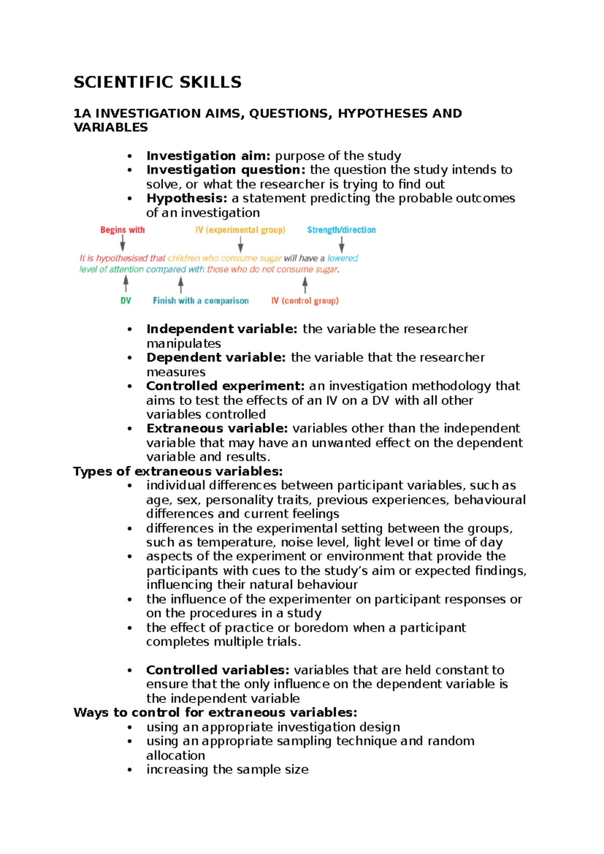 Psychology Scientific Skills - SCIENTIFIC SKILLS 1A INVESTIGATION AIMS ...