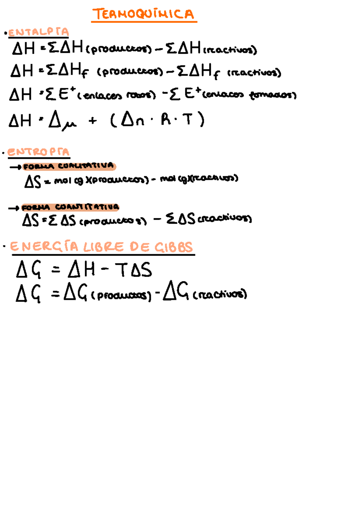 Formulas termoquímica - Física y Química - Studocu