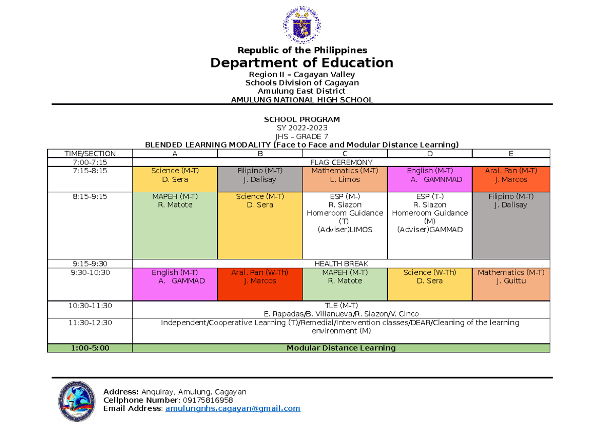 Schedule-SY 2022-23 fin - Department of Education Region II – Cagayan ...