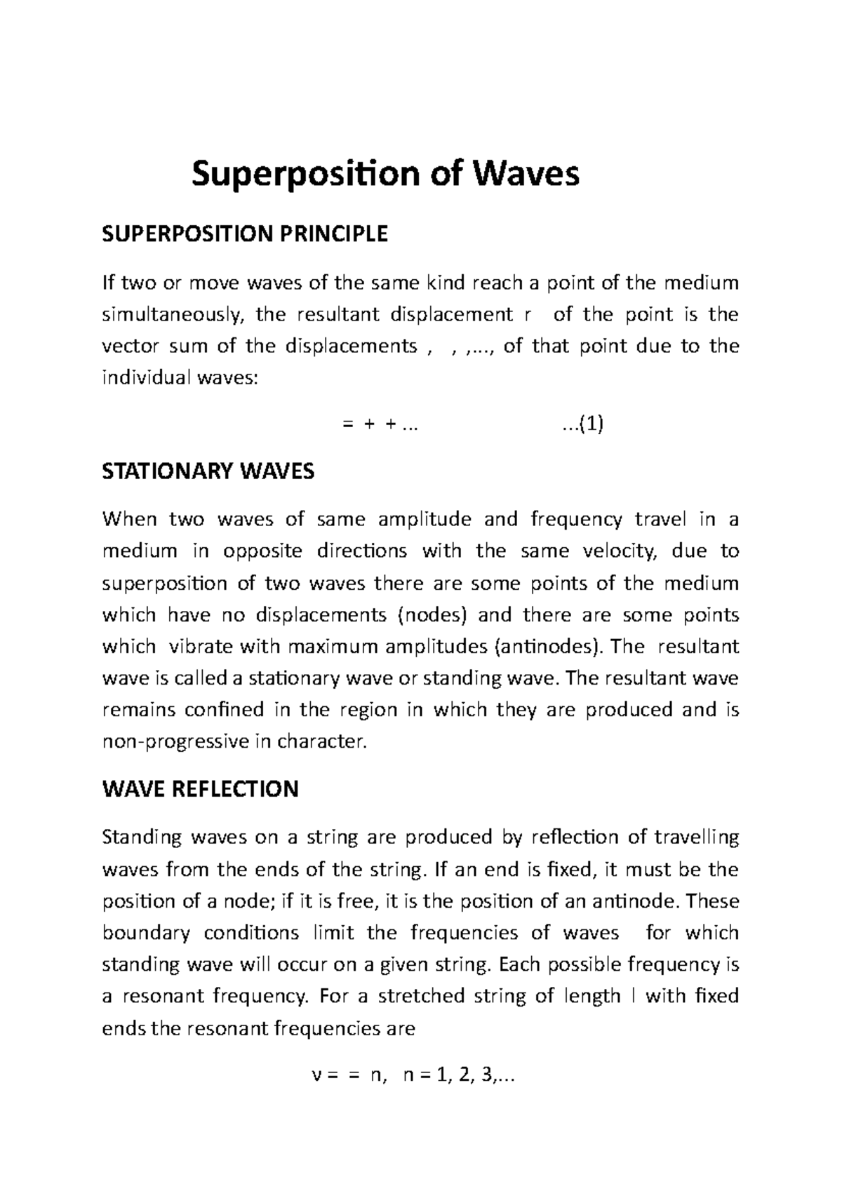 Superposition of Waves - Superposition of Waves SUPERPOSITION PRINCIPLE ...