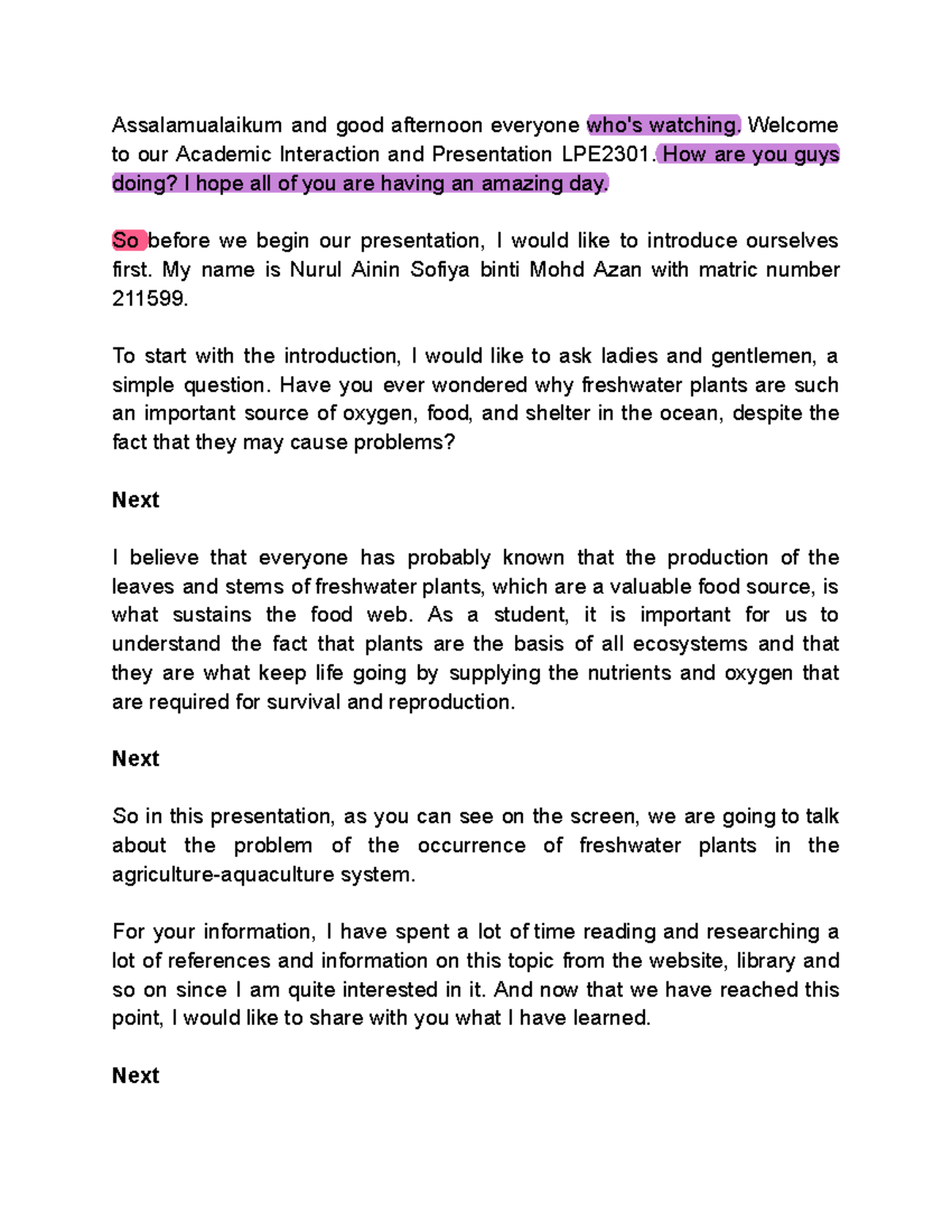 AP Assessment - Academic Presentation Script - Assalamualaikum and good ...