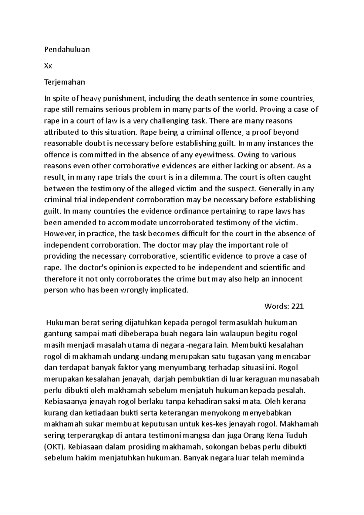 Assignment BMU - Pendahuluan Xx Terjemahan In spite of heavy punishment ...