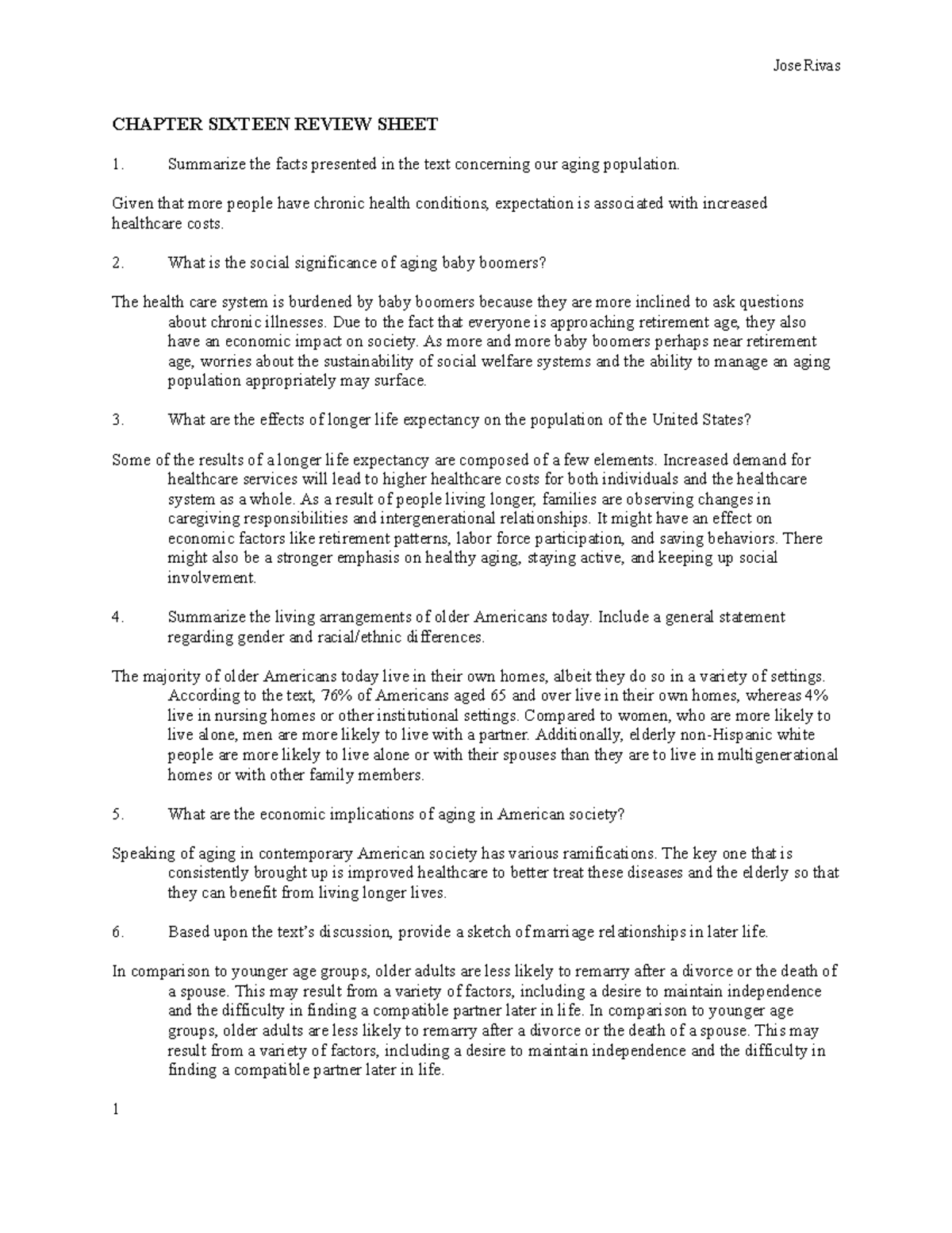 Chapter 16 - CHAPTER SIXTEEN REVIEW SHEET Summarize the facts presented ...