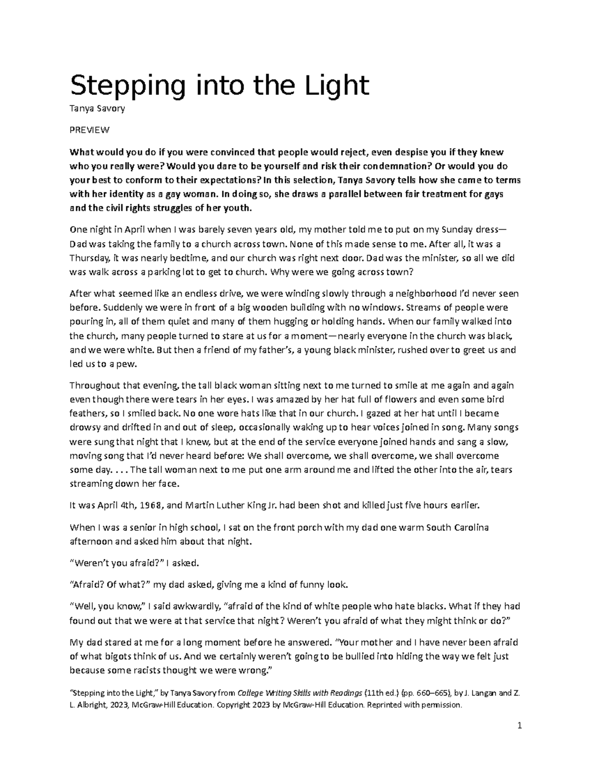 Stepping into the Light Tanya Savory - Studocu