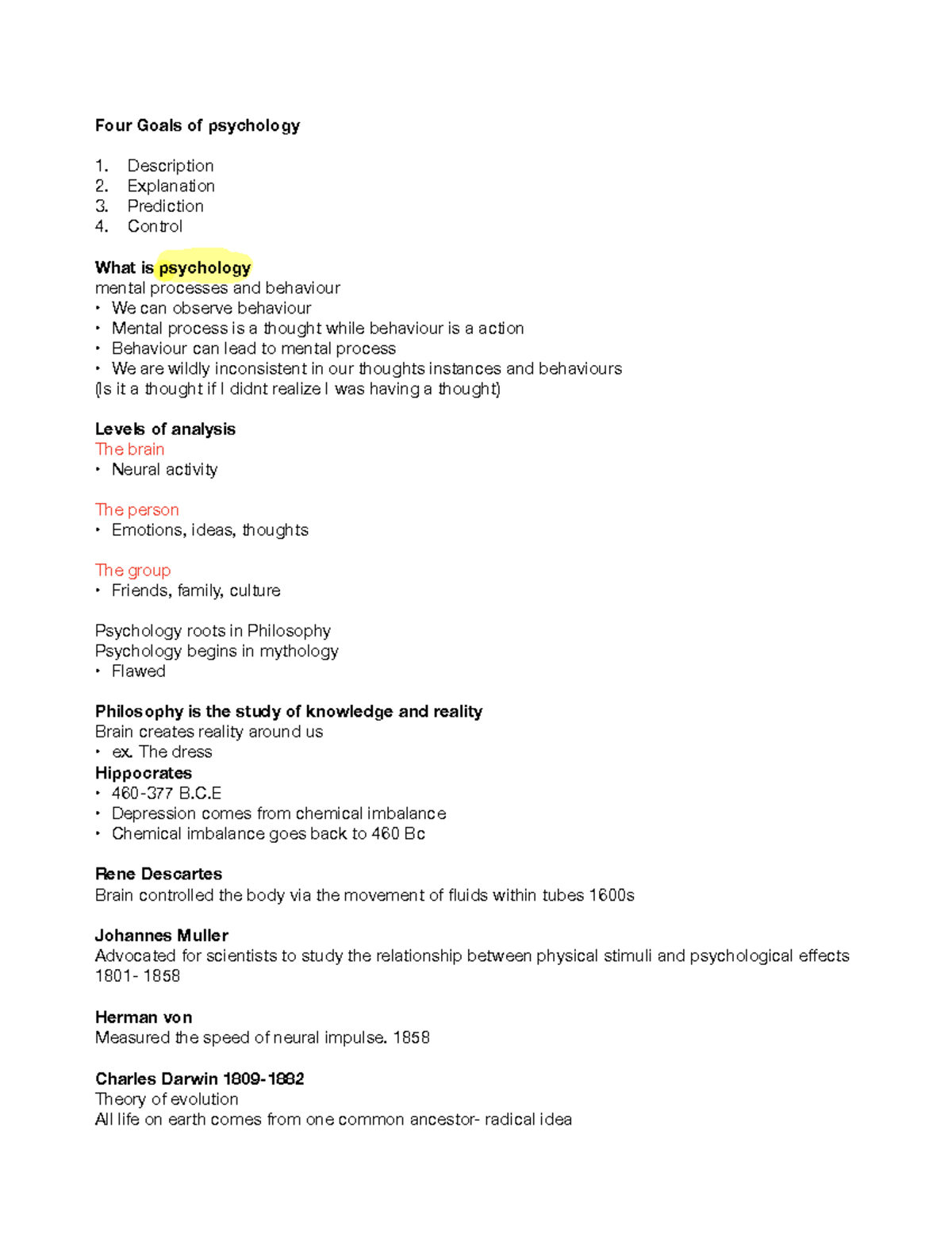 PS101 Lesson 1 - Four Goals of psychology Description Explanation ...