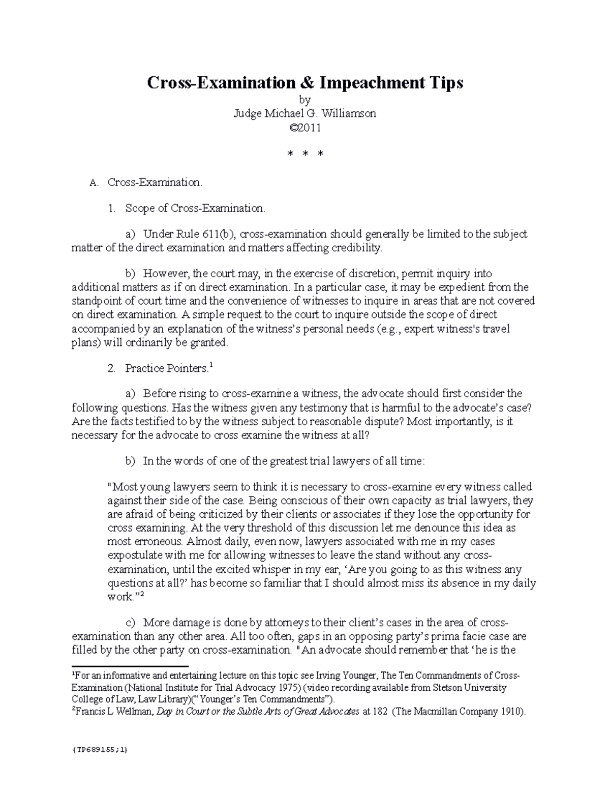 Impeachmenttipsbyjudgewilliamson - Cross-Examination & Impeachment Tips ...