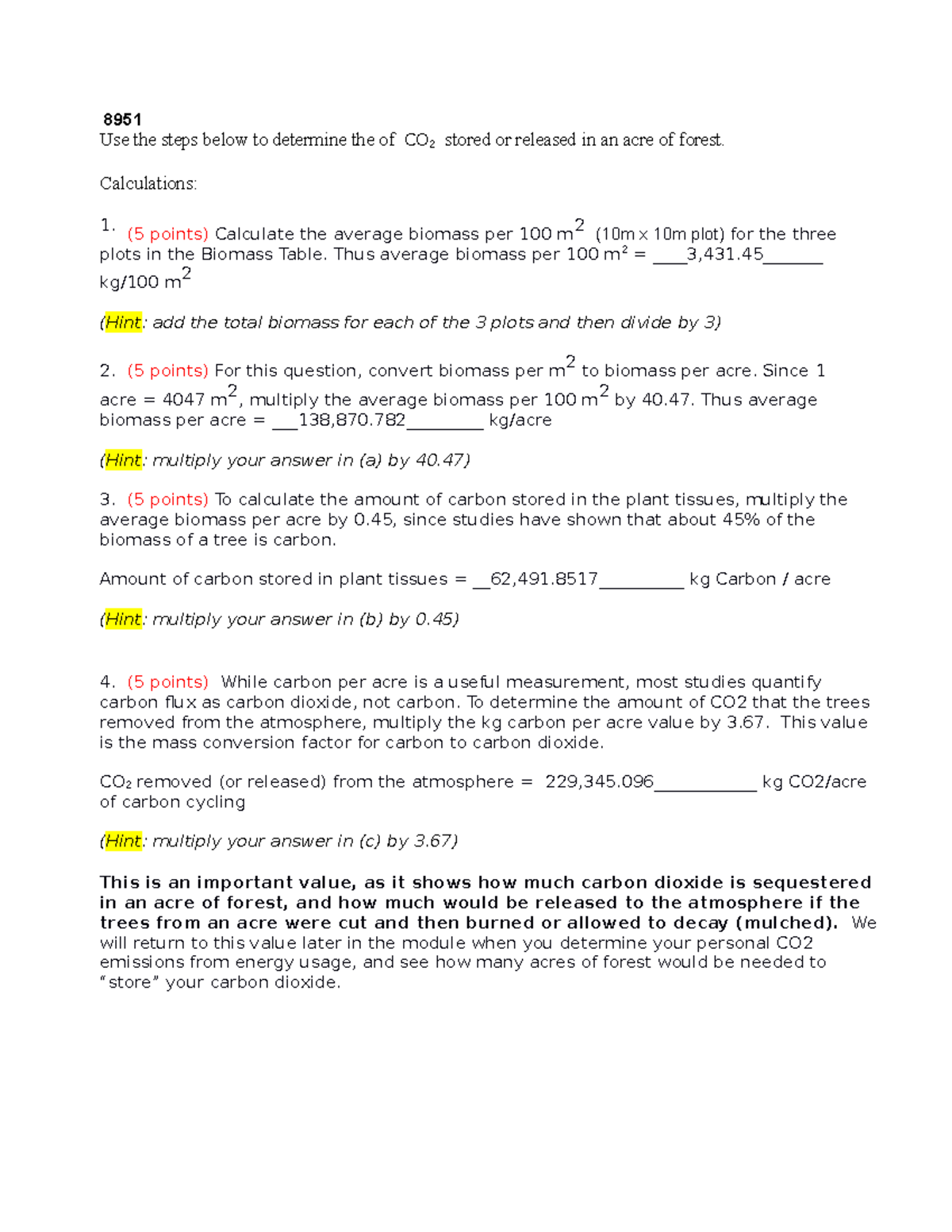 Week 5 Trees and Carbon Activity Sheet Revised - 8951 Use the steps ...