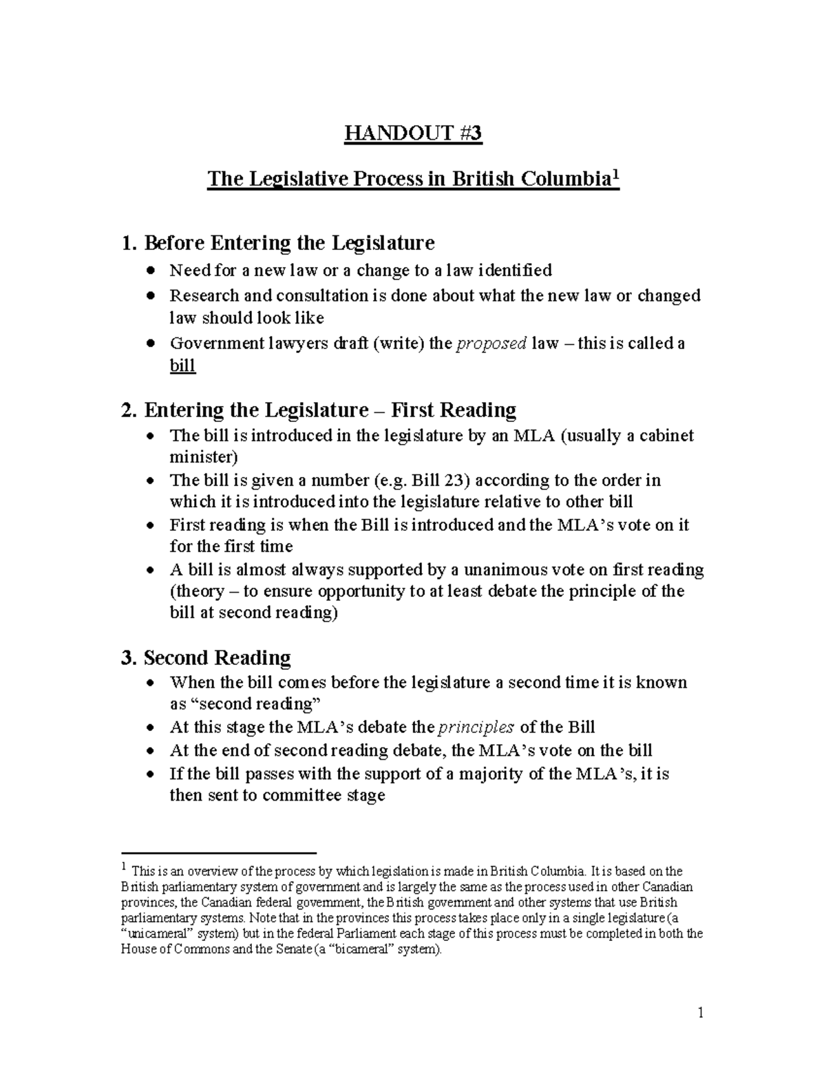 Handout #3 - Legislative Process - 1 HANDOUT # 3 The Legislative ...