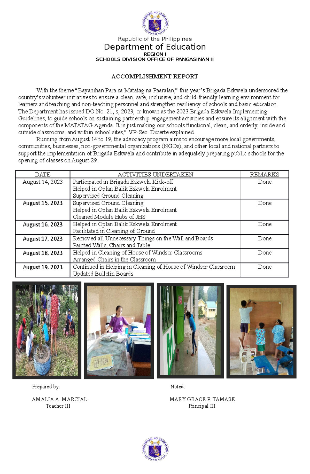 Brigada-Accomplishment - Republic of the Philippines Department of ...