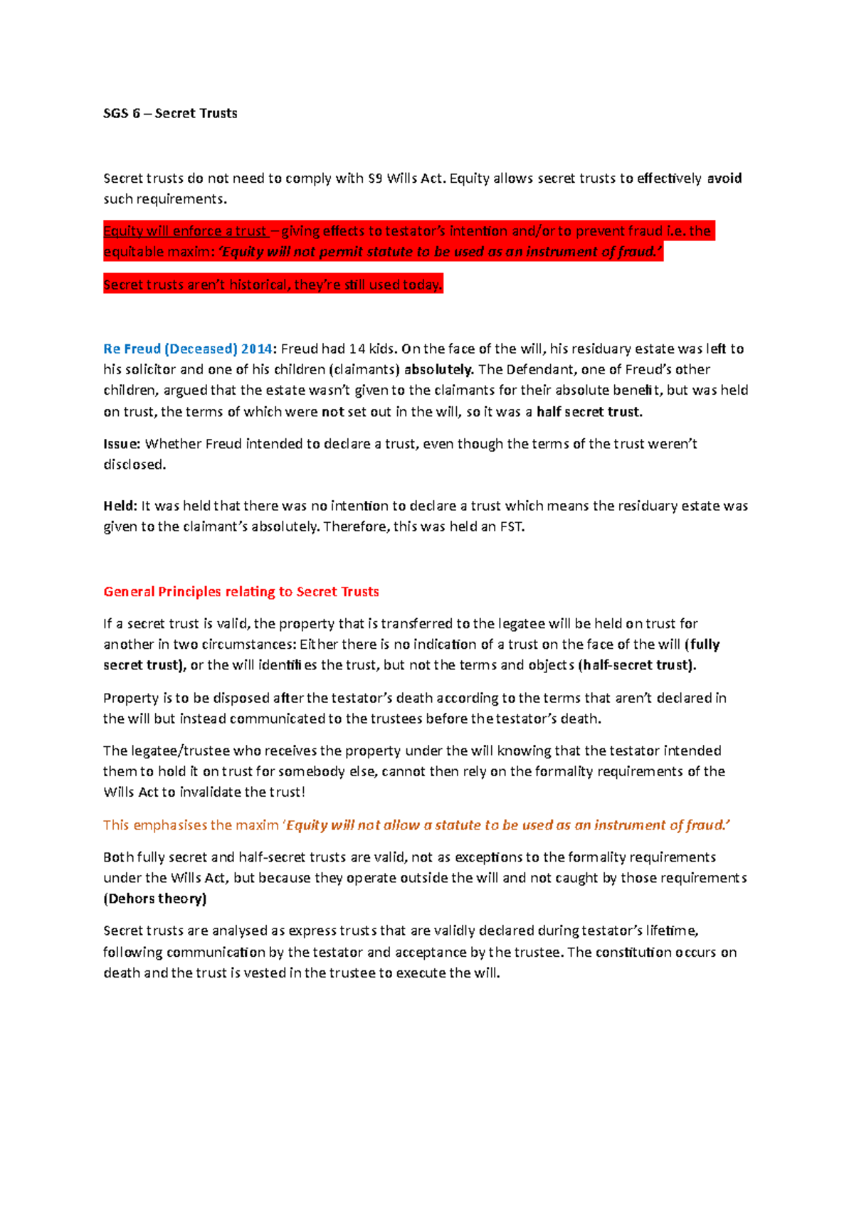 SGS 6 - Secret Trusts - SGS 6 – Secret Trusts Secret trusts do not need ...