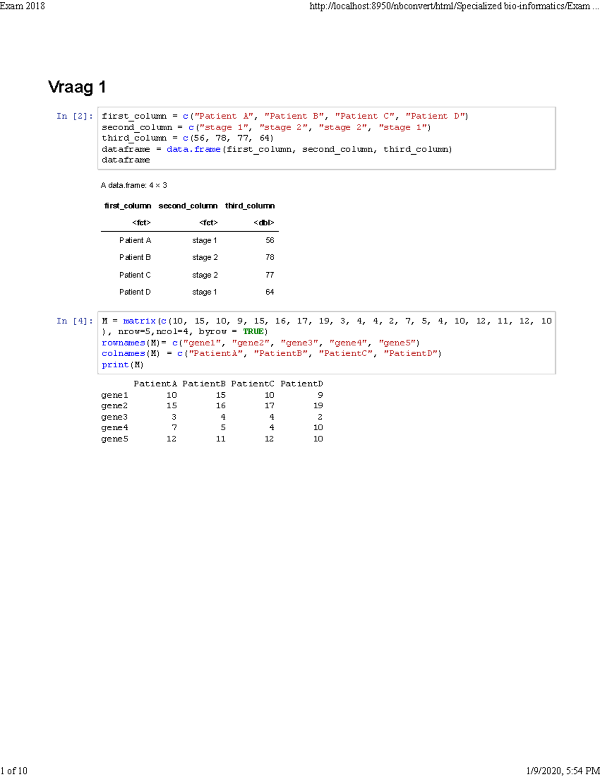 Oplossing examen R 2018 specialized bio-informatics - Vraag 1 I n [ 2 ...