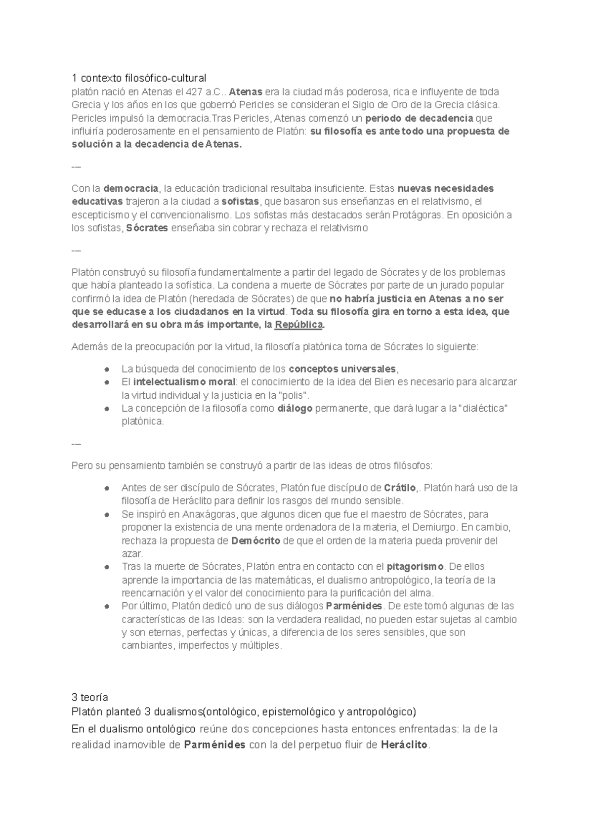 Examen Filosofia - Apuntes - 1 contexto filosófico-cultural platón ...