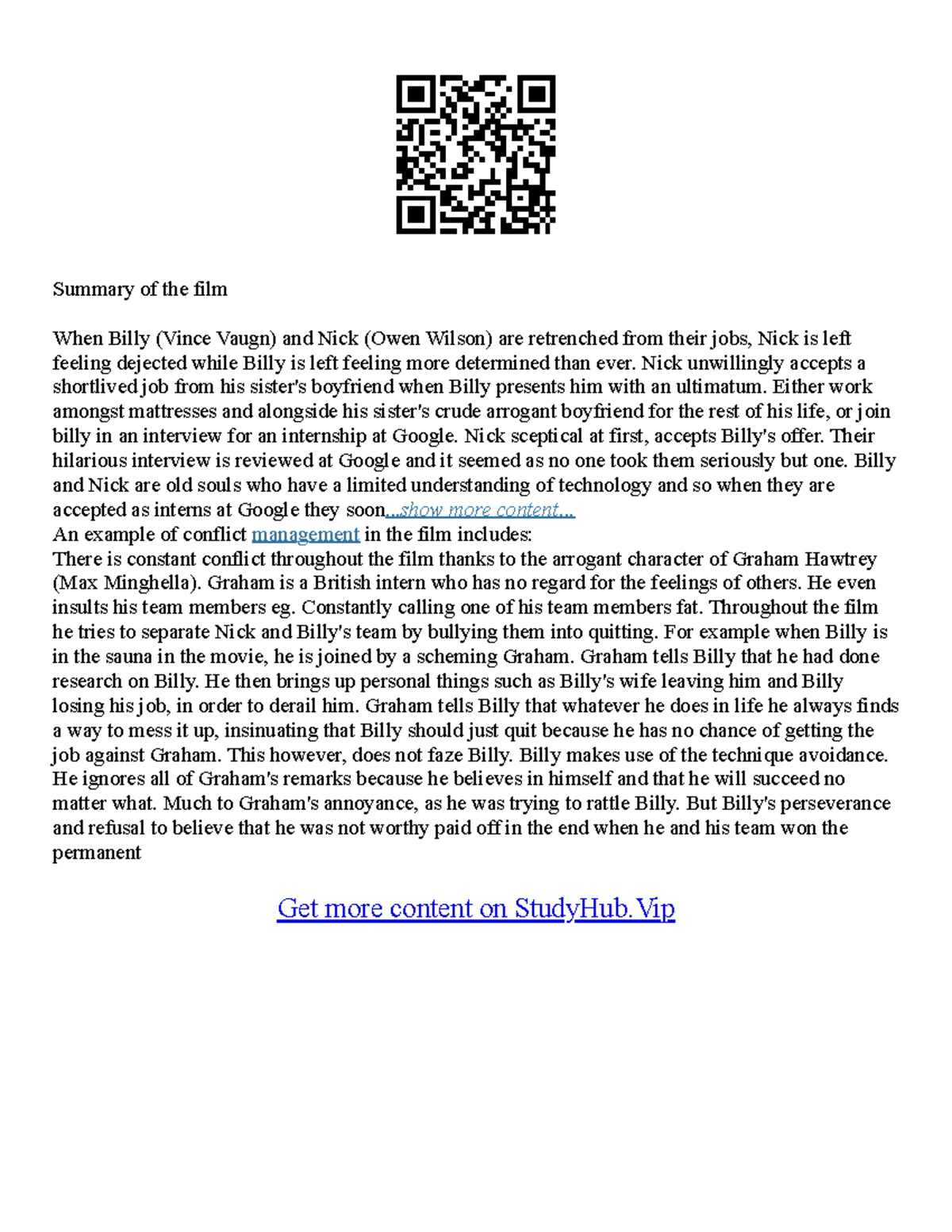 Movie Analysis Essay Example - Summary of the film When Billy (Vince ...