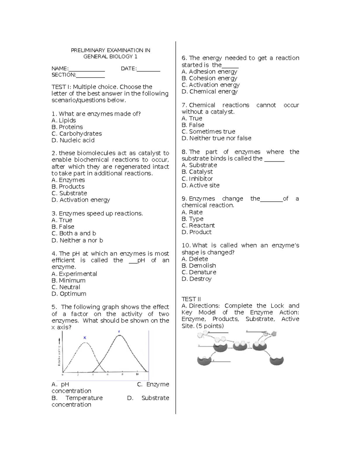 Prelimi- Genbio 1 - prelim - PRELIMINARY EXAMINATION IN GENERAL BIOLOGY ...