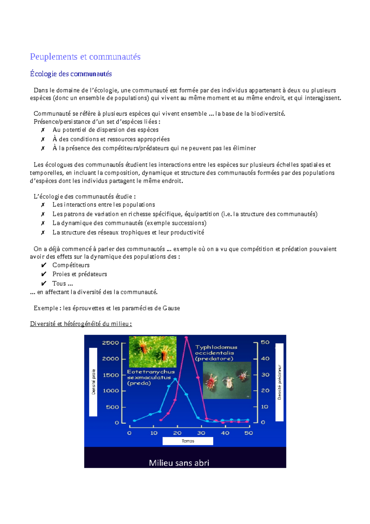Peuplement et communautés - Peuplements et communautés Écologie des ...