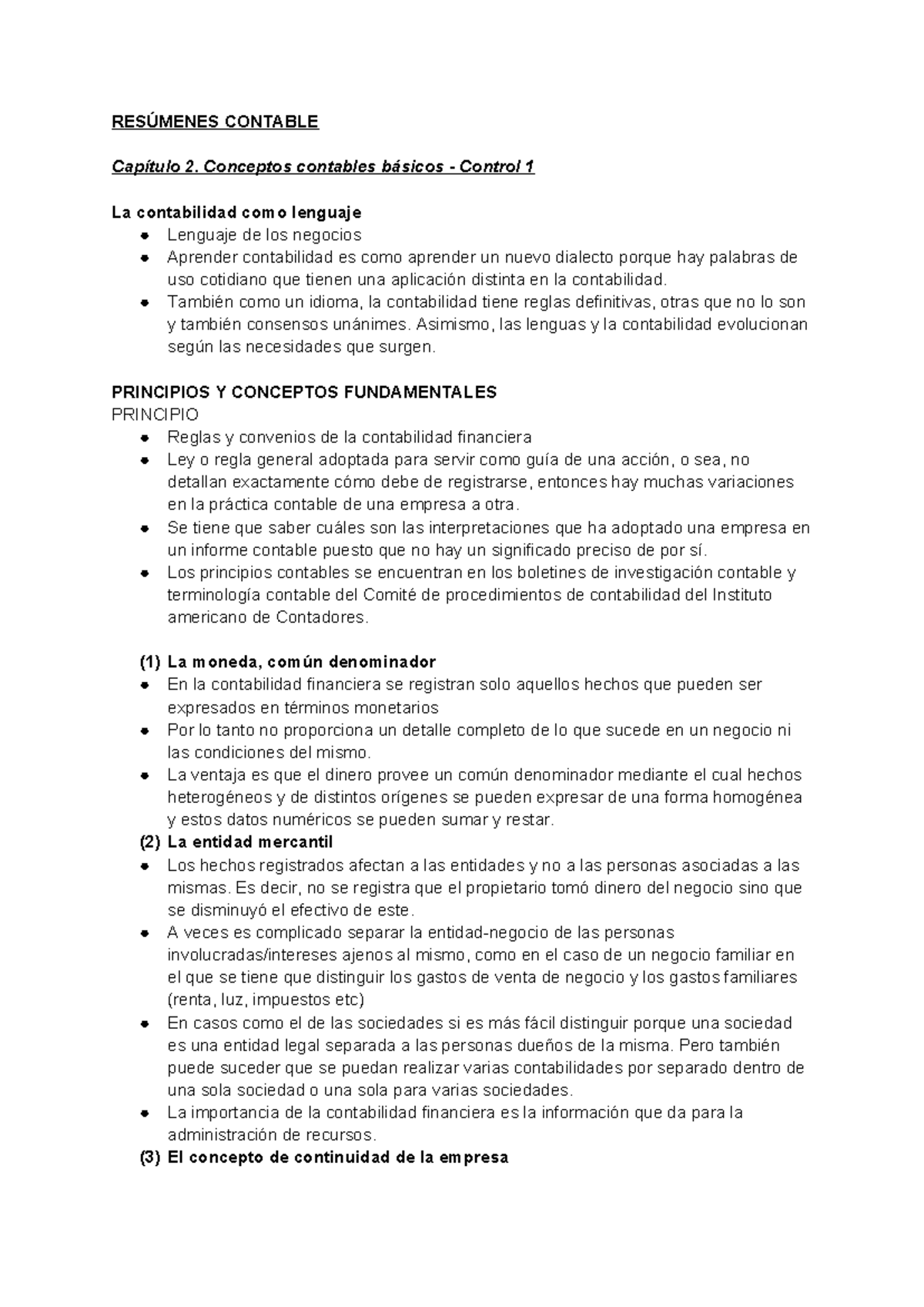 Resúmenes Contable - ............. - RESÚMENES CONTABLE Capítulo 2. Conceptos contables básicos ...